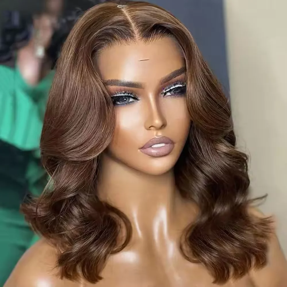 Brown Body Wave Bob Wigs Human Hair 13x4 HD Lace Frontal Human Hair Wig ...