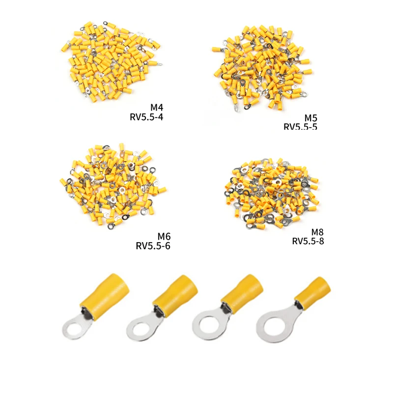 10/50/100Pcs Yellow RV5.5 M4-M8 Ring Crimp Terminal Insulated Electric ...