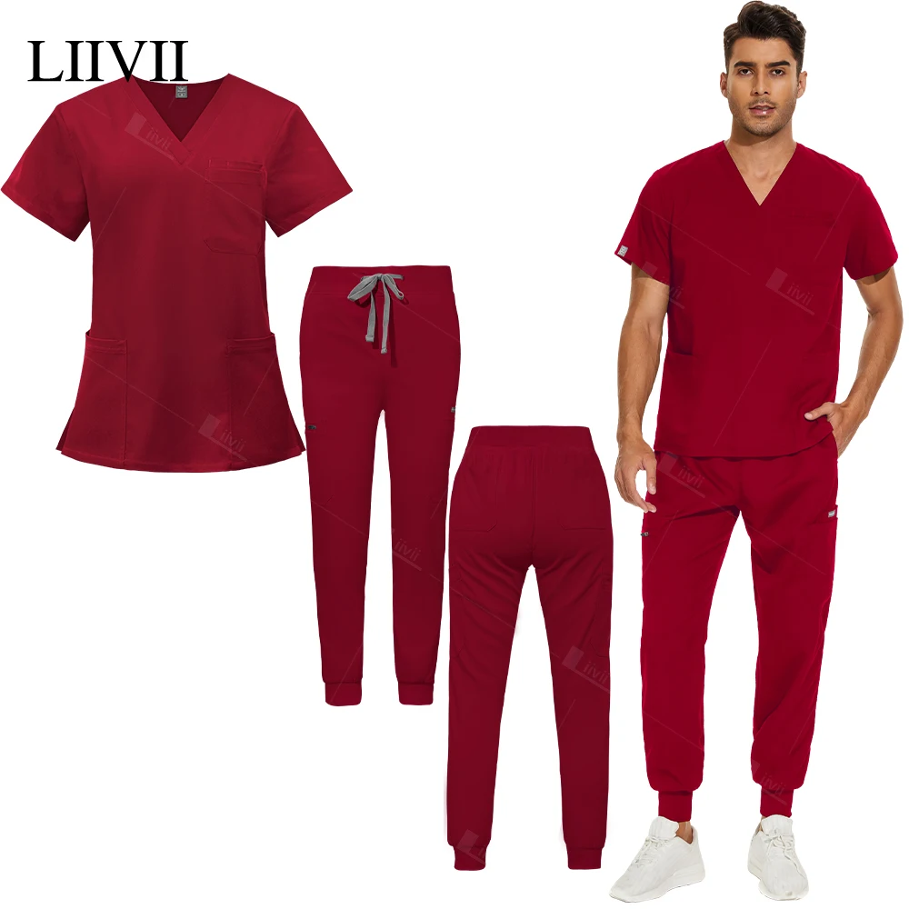 Red-Nursing-Uniforms-Unisex-Medical-Top-Pants-Clinical-Uniform-Men ...