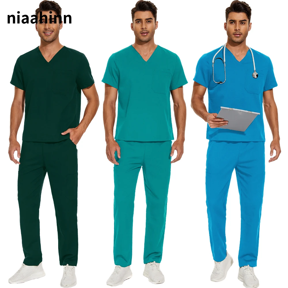 Plus-Size-Medical-Uniforms-Men-Nursing-Clothes-V-Neck-Scrub-Top-Short ...