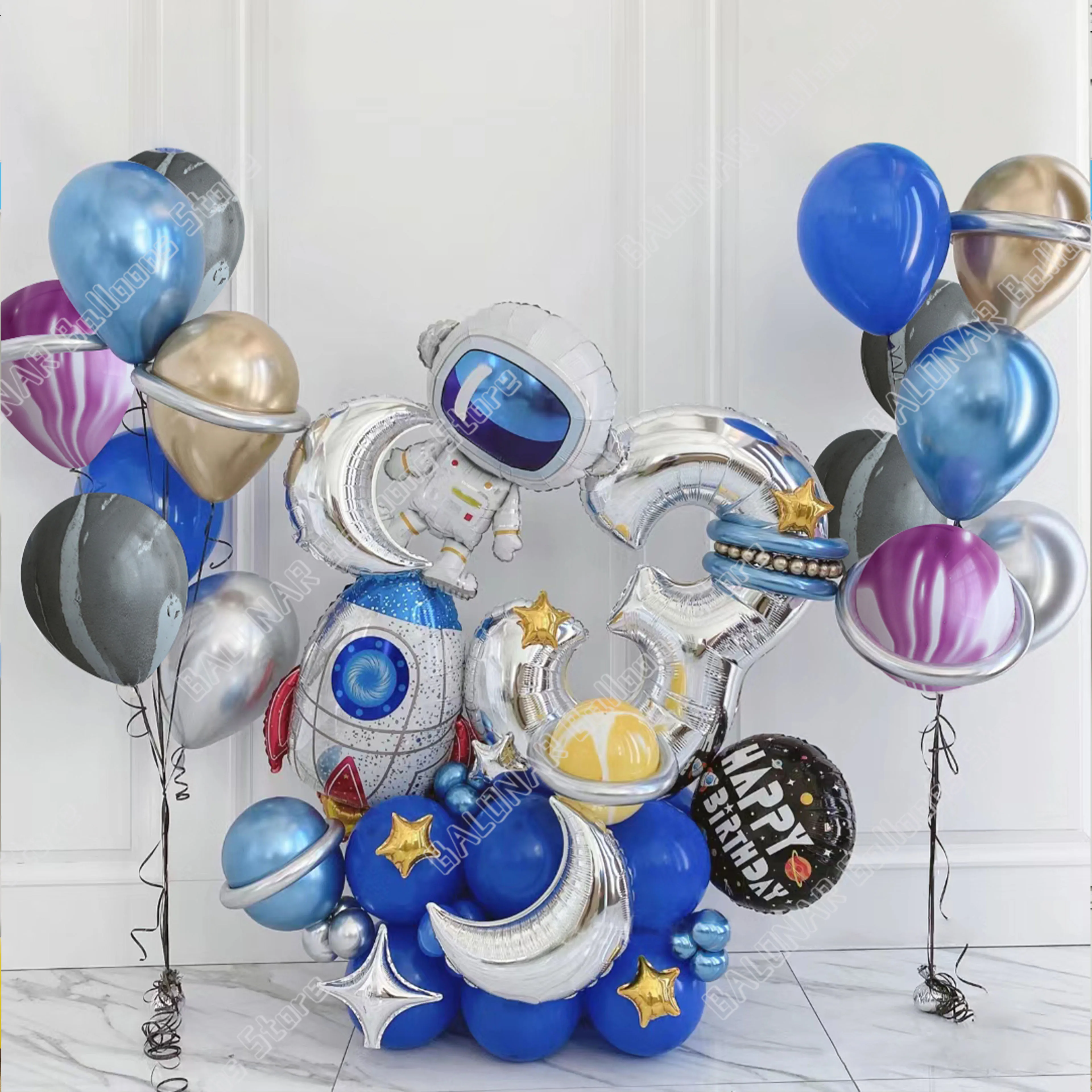 32pcs-Outer-Space-Astronaut-Rocket-Galaxy-Theme-Balloons-30inch-Number ...