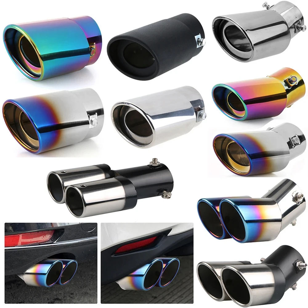 Car-Exhaust-Muffler-Tip-Single-Dual-Outlet-Round-Stainless-Steel-Car ...
