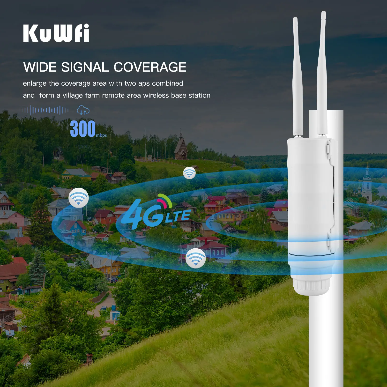 KuWFi 4G LTE Outdoor WiFi Router Waterproof 4G SIM Card, 12/18/2023