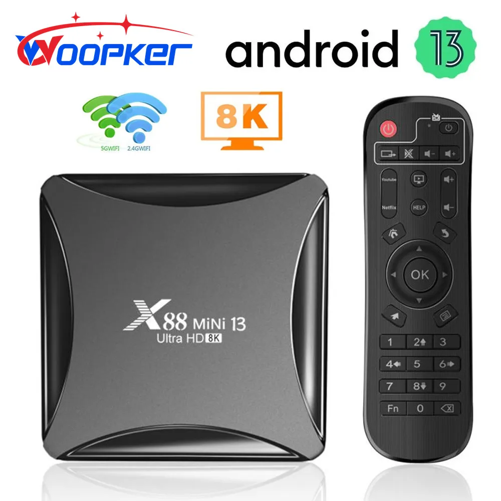 Woopker 8K Android 13 TV BOX X88 Mini 13 RockChip RK3528 4GB 64GB Media Player Dual Wifi LAN ...