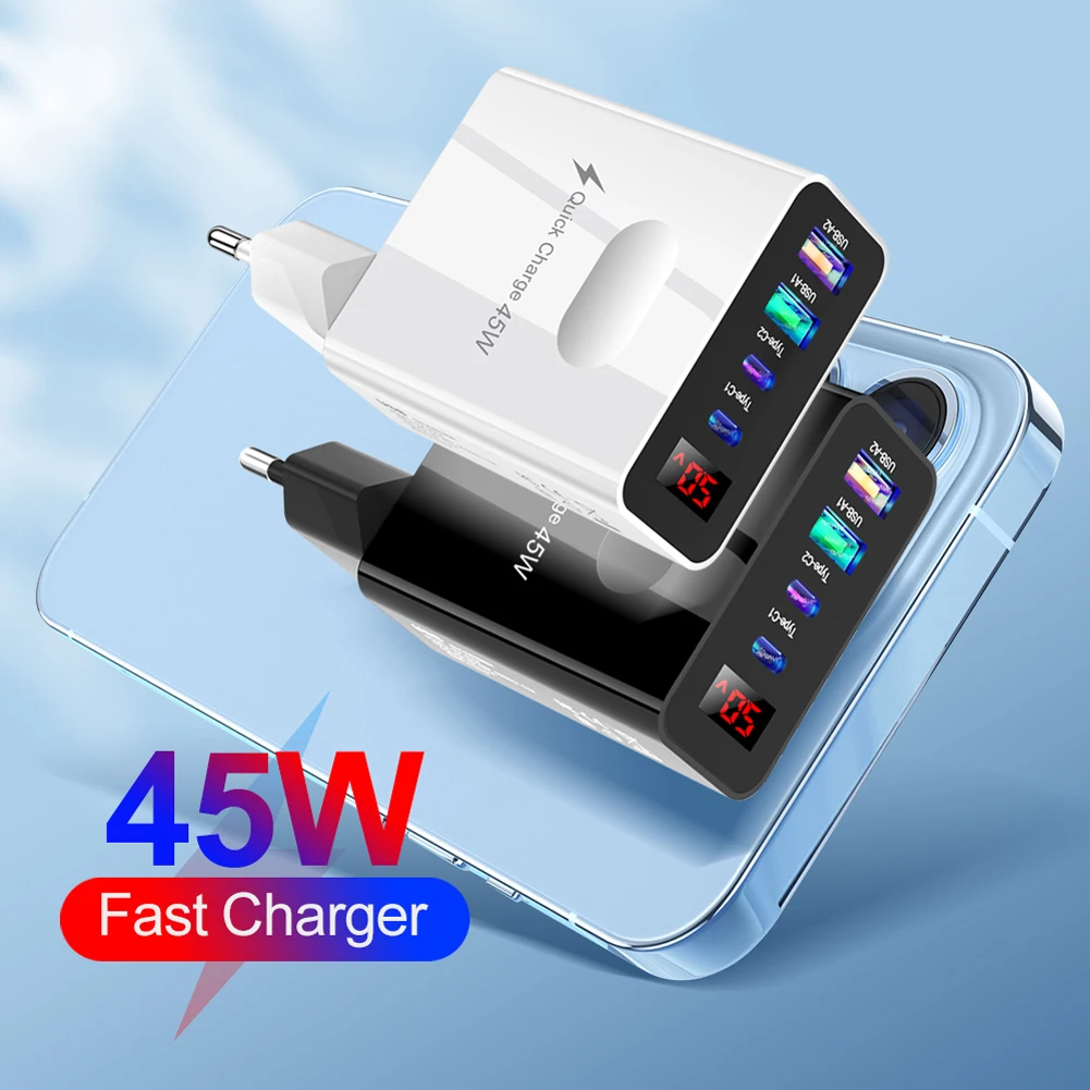 45W-Fast-Charging-Head-2-Type-C-4-Ports-Quick-Charger-Head-Digital ...
