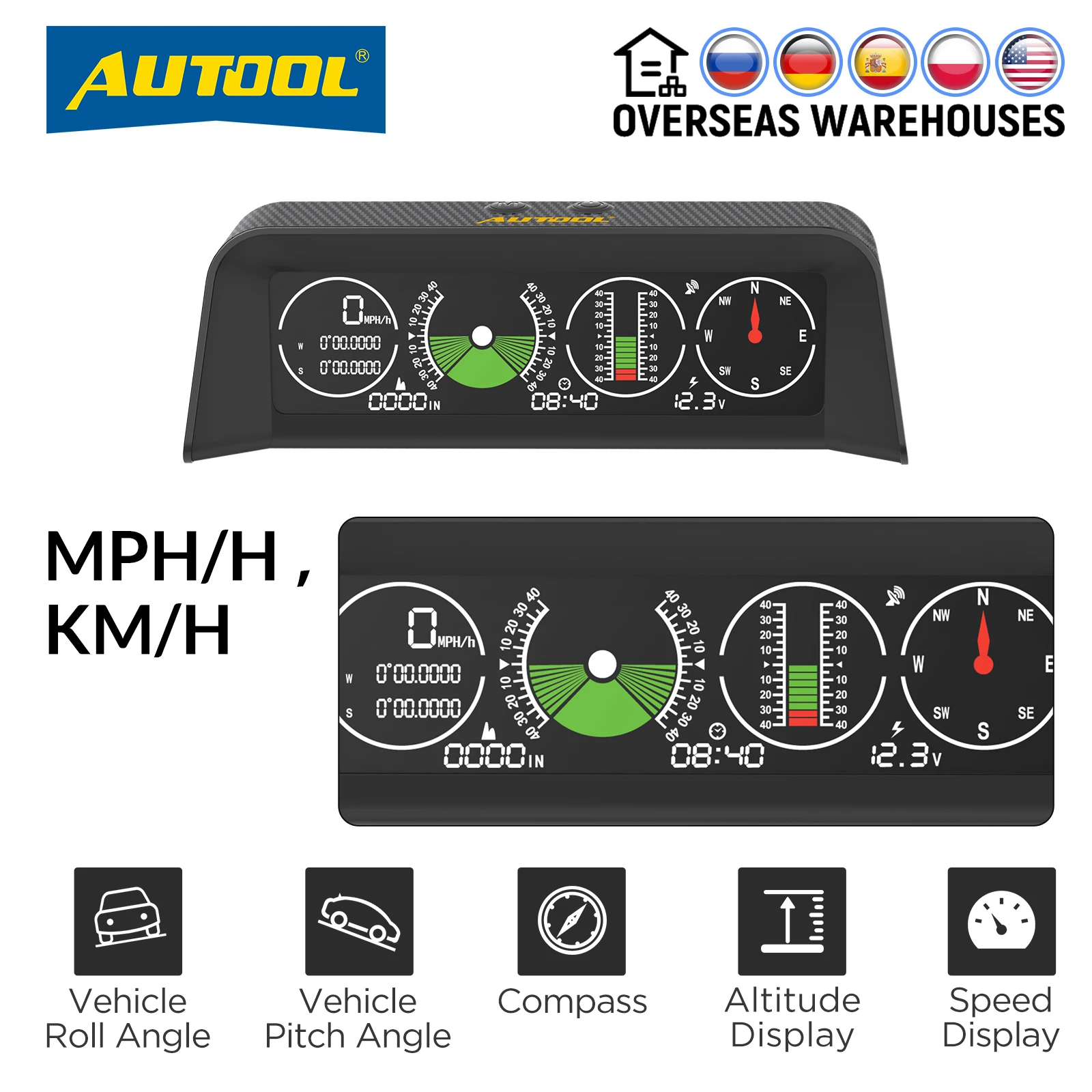 AUTOOL-X90-GPS-Speed-Slope-Meter-Inclinometer-Car-HUD-Automotive-Tilt ...