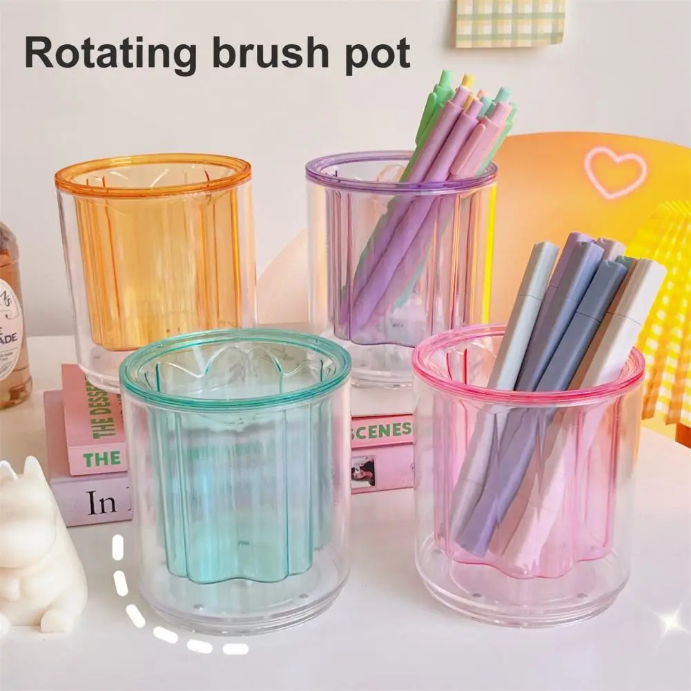 Pen-Holder-Transparent-Large-Capacity-Rotatable-Shape-Bright-Color-All ...