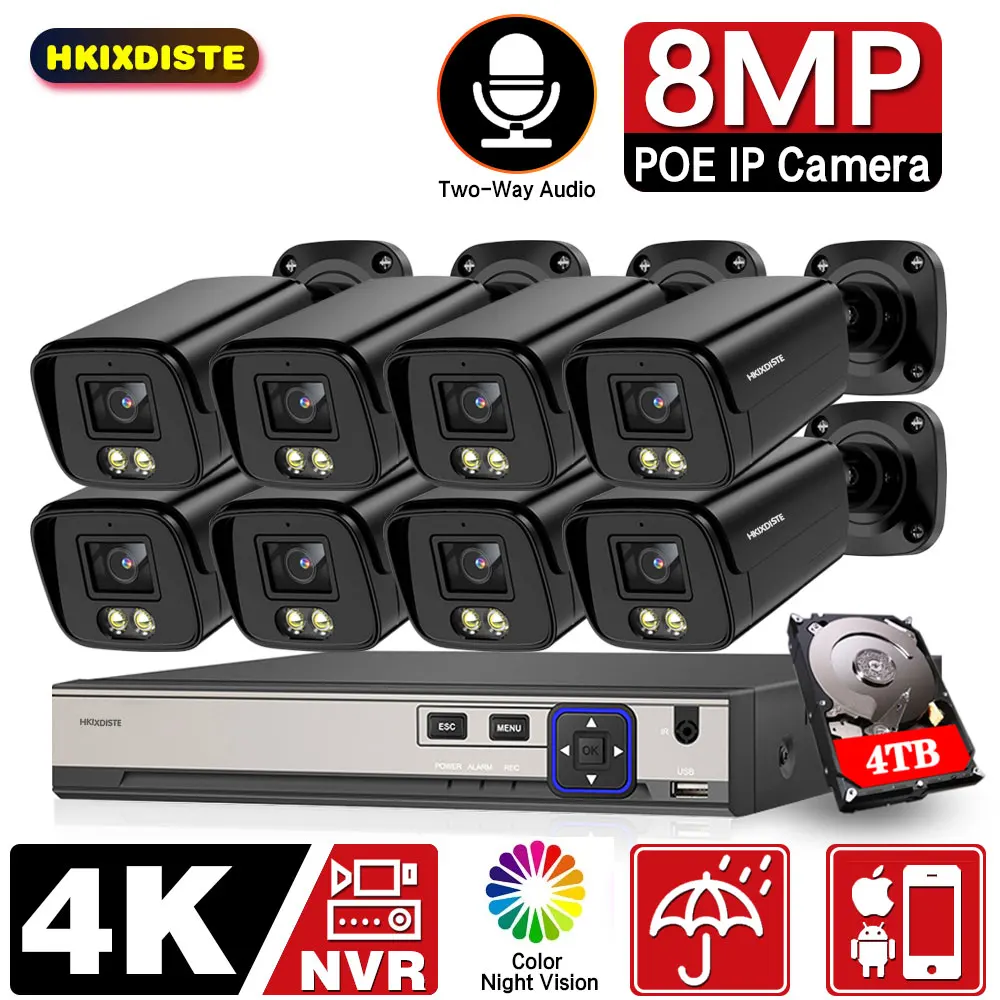 8CH 8MP 4K POE Full Color AI Security Camera System Two Way Audio ...