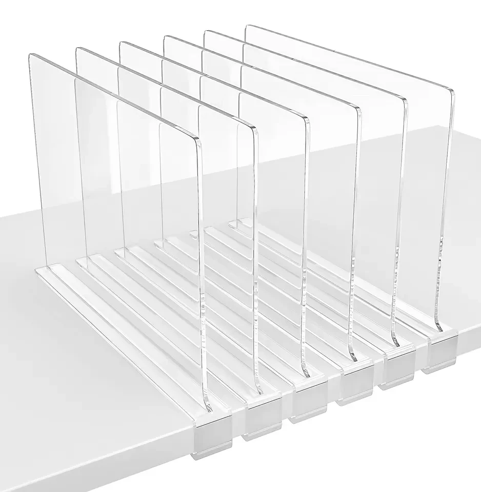 6pcs Clear Acrylic Shelf Dividers Closet Wood Shelf Organizer Multi ...