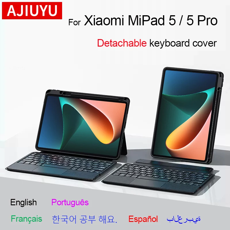 AJIUYU-For-Xiaomi-Mi-Pad-5-Pro-11-Separable-Backlight-Keyboard-Case-Portuguese-Russian-For ...