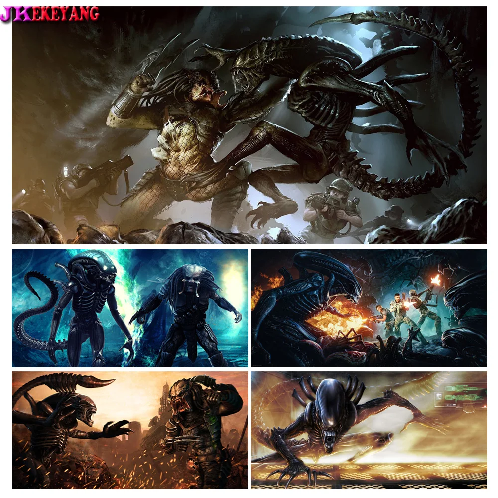 Full-square-Diamond-Painting-Predator-VS-Alien-Handicraft-Needlework-5d ...