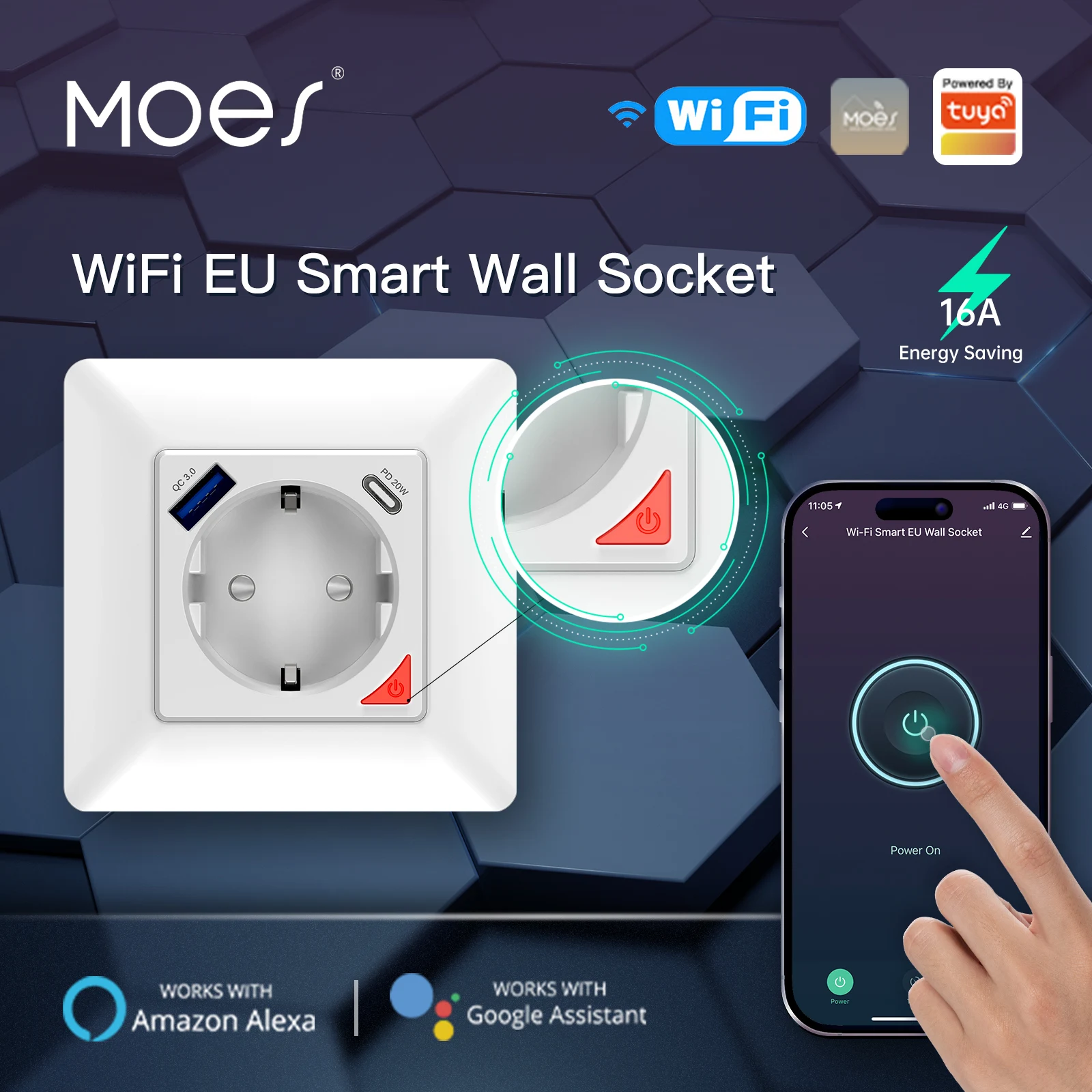 Moes 와이파이 투야 스마트 소켓 Eu 전원 플러그 콘센트 고속 충전 Usb C 타입 앱 원격 제어 음성 제어 알렉사