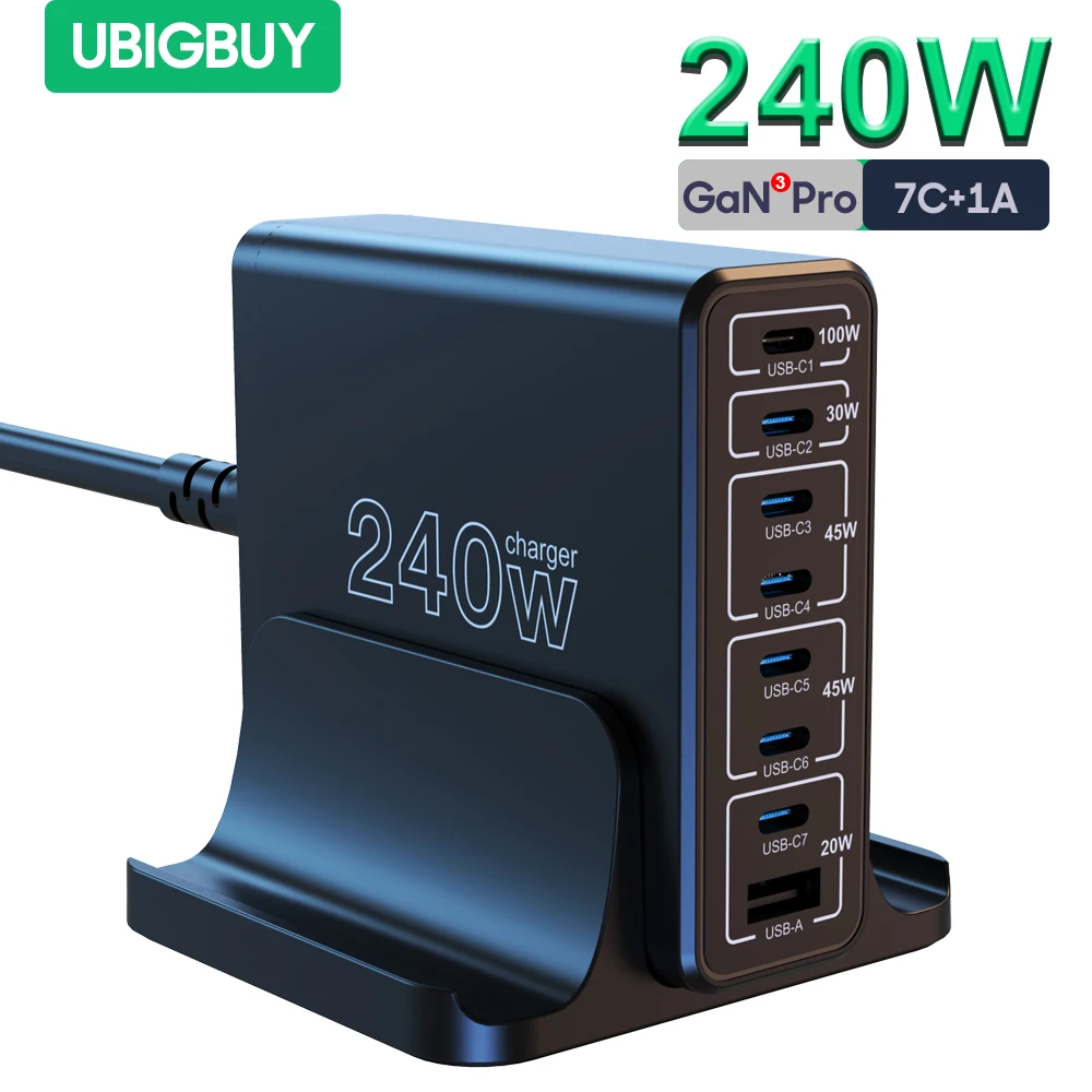 Ubigbuy-240W-USB-C-Charging-Station-8-Ports-GaN-Desktop-Charger-100W ...
