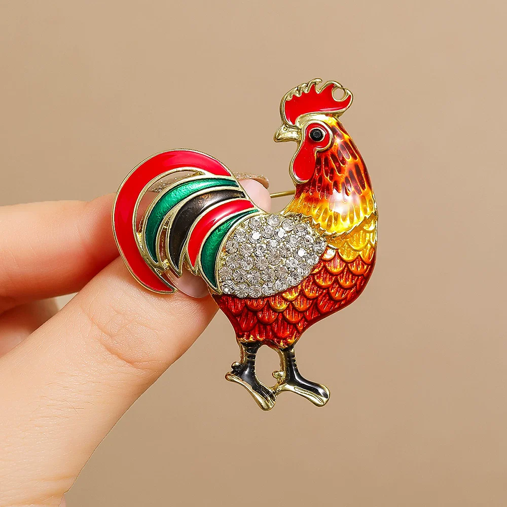 Vintage Exquisite Rhinestone Rooster Brooches For Women Men Clothing ...