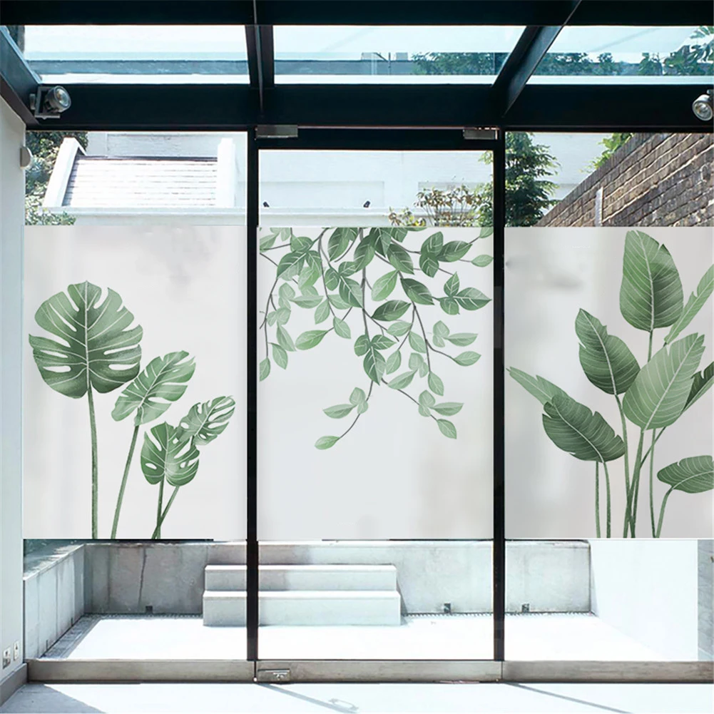 Privacy-Windows-Film-Decorative-Green-Leaves-Stained-Glass-Window ...