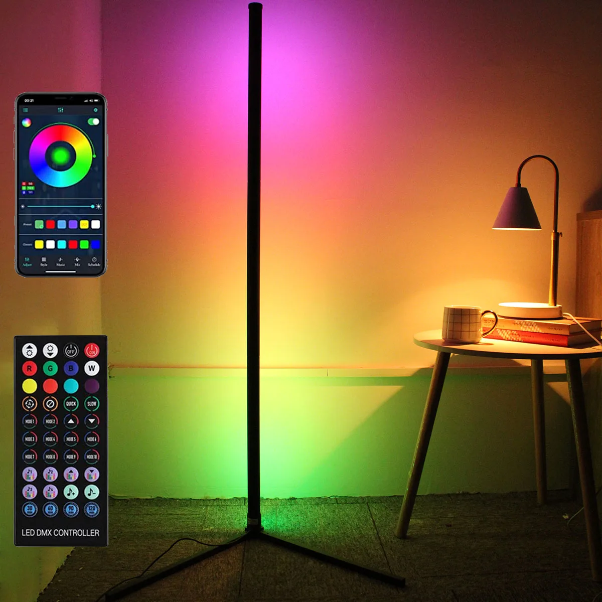 120cm-160cm-Smart-Dimmable-LED-Stand-Light-Bar-Corner-RGB-Floor-Lamp ...