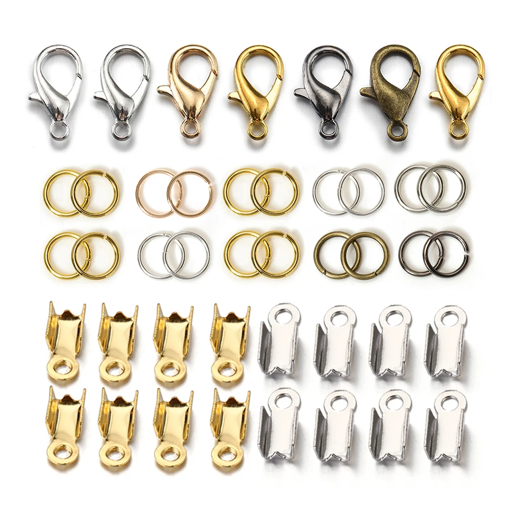200pcs/100pcs Lobster Clasp Jump Rings Crimp End Caps Fastener for ...