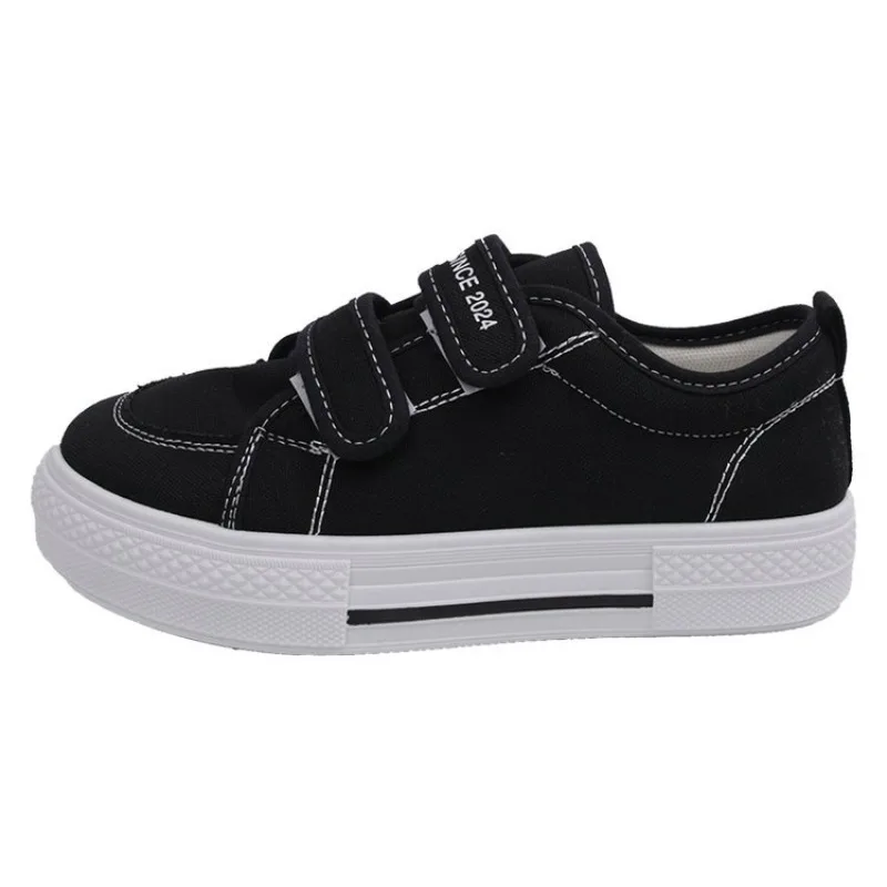Black-Canvas-Sneakers-Skate-Shoes-for-Women-Hook-and-Loop-Suede-Casual ...