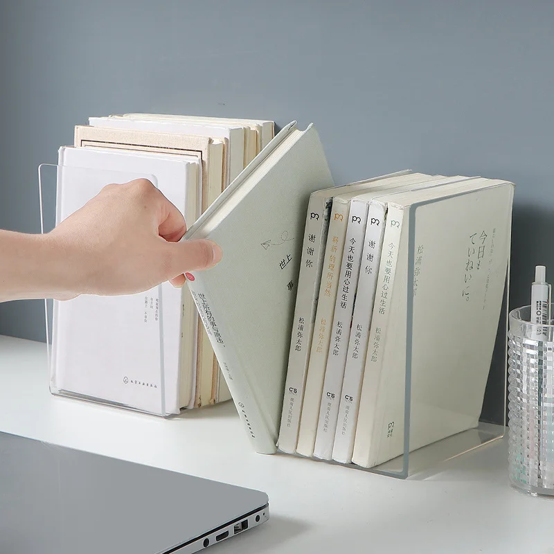 Clear-Acrylic-Bookends-L-shaped-Desk-Organizer-Desktop-Book-Holder ...