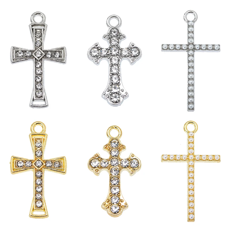 10Pcs-Men-Women-Shining-Rhinestones-Cross-Pendant-Charm-for-Necklace ...