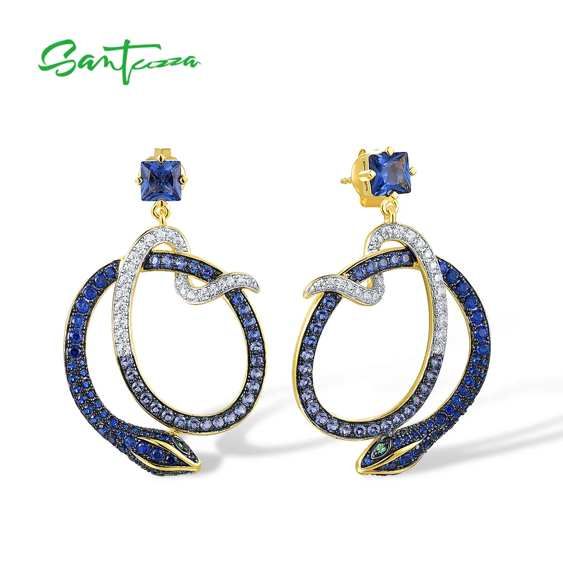 SANTUZZA-Genuine-925-Sterling-Silver-Stud-Earrings-For-Women-Shiny-Blue ...