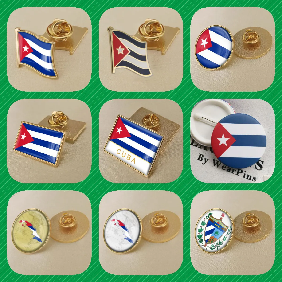 Cuba-Cubans-Map-Flag-National-Emblem-National-Flower-Brooches-Badges ...