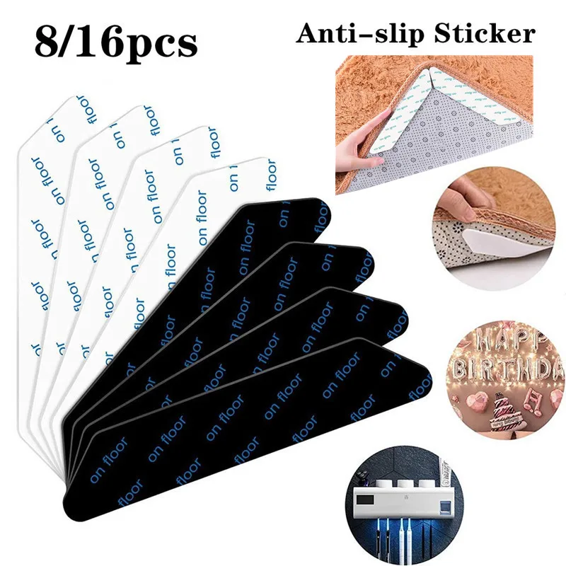 16/8pcs Carpet Non-slip Sticker Reusable Washable Anti Curling Carpet ...