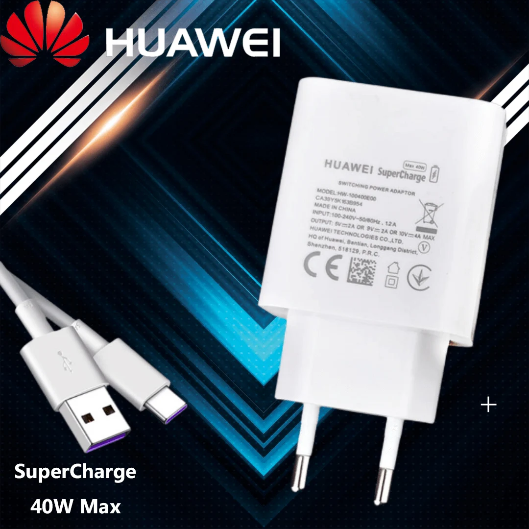 Original Huawei SuperCharge 40W Charger Mate 20 30 Pro 10V 4A EU Adapter 6A Usb Type C Cable For ...