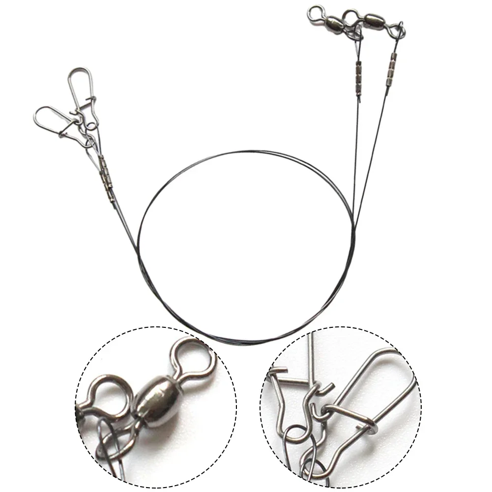 2Pc-Pack-Steel-Fishing-Line-Wire-Line-Leader-With-Swivel-Duo-Lock-Snap ...