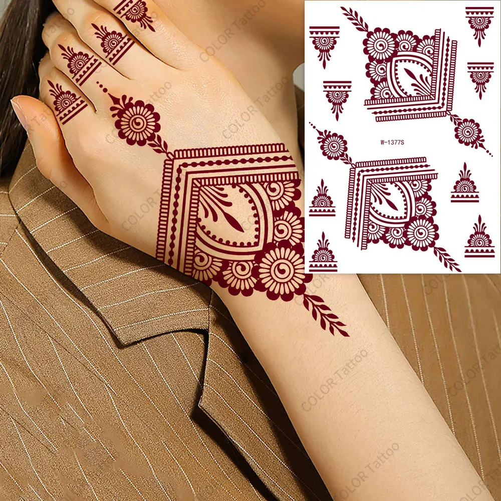 Waterproof Brown Henna Tattoo Stickers for Hand Marroon Henna Stickers ...
