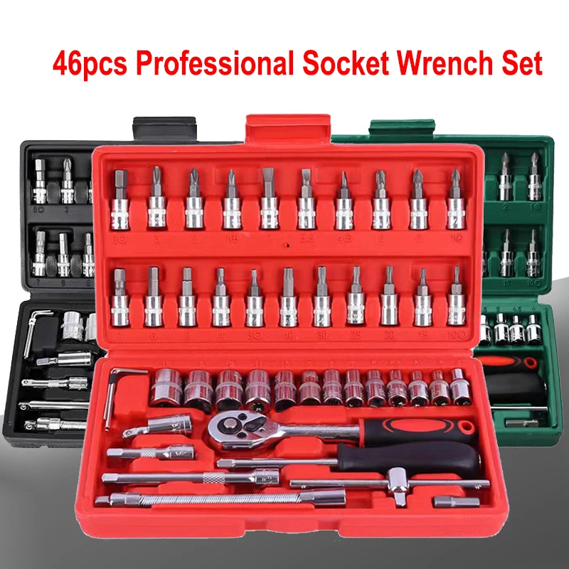 46pcs-Combination-Socket-Wrench-Set-Durable-Ratchet-Spanner-Screwdriver ...
