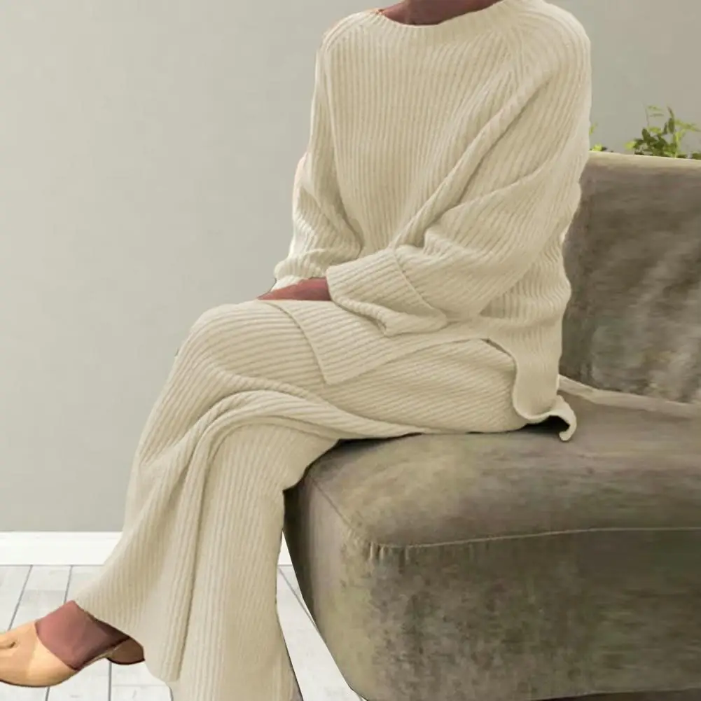 Casual-Two-piece-Lady-Outfit-Cozy-Knitted-Sweater-Pants-Set-Stylish ...