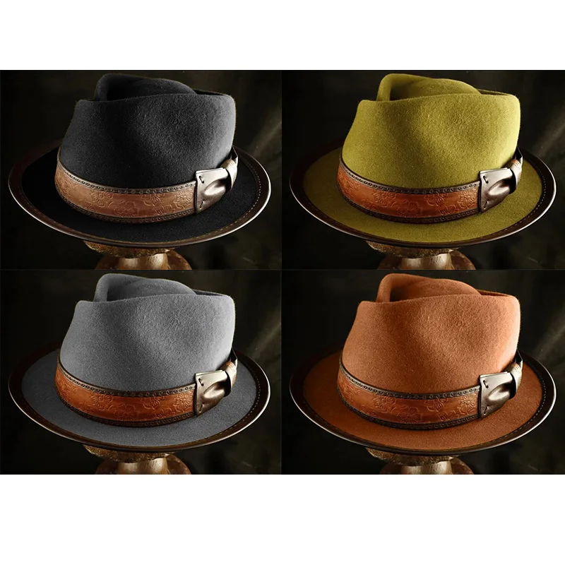 Classic-Hot-sale-leather-hemmed-wool-hat-Fashion-pure-wool-top-hat ...