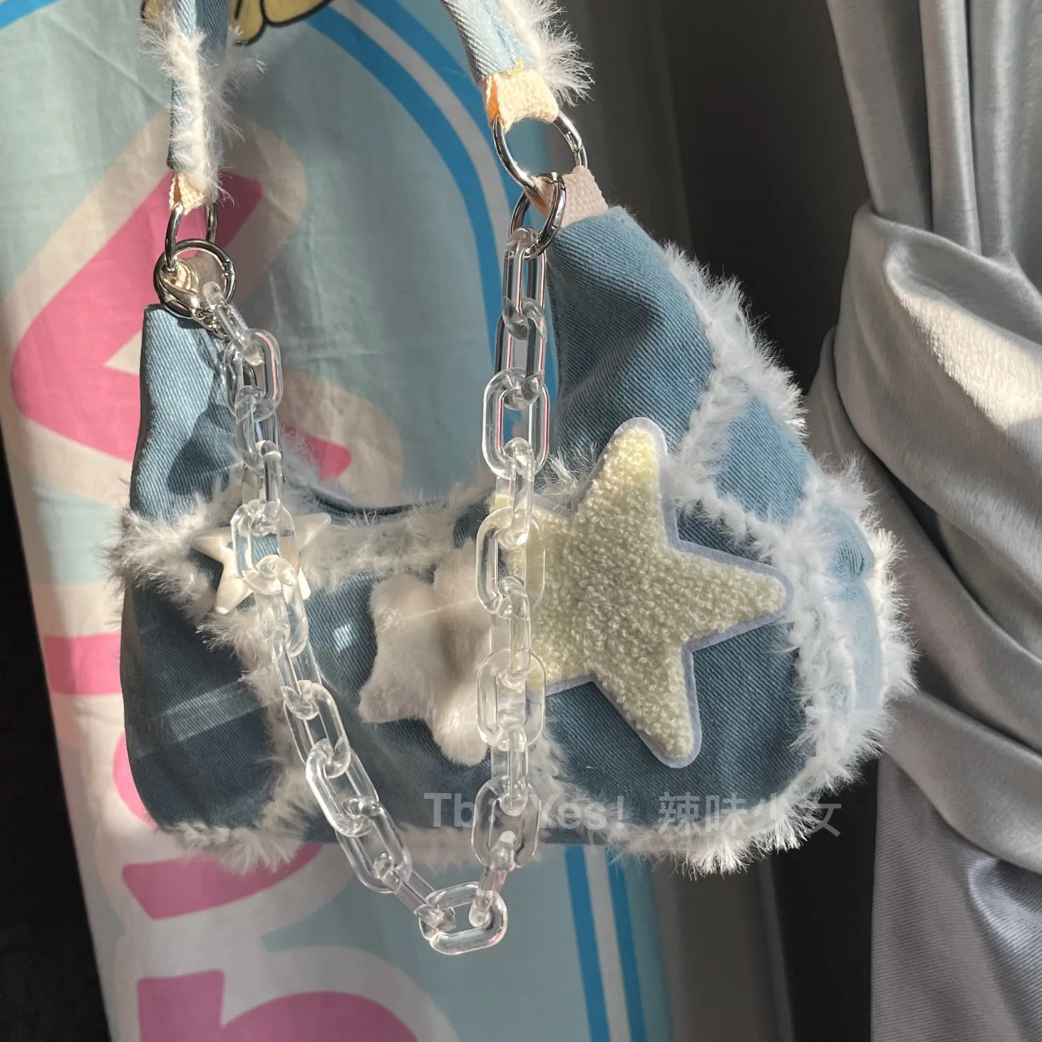 Y2K-Vintage-Korean-Casual-Cute-Blue-Star-Shoulder-Underarm-Tote-Bag ...