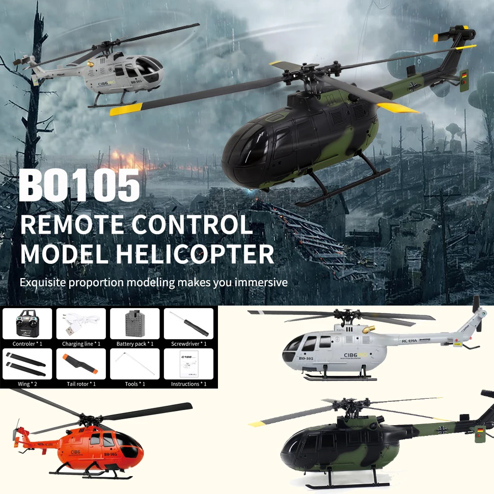 Rc Helicóptero Brinquedo C186 Simulação Controle Remoto Aviação ...