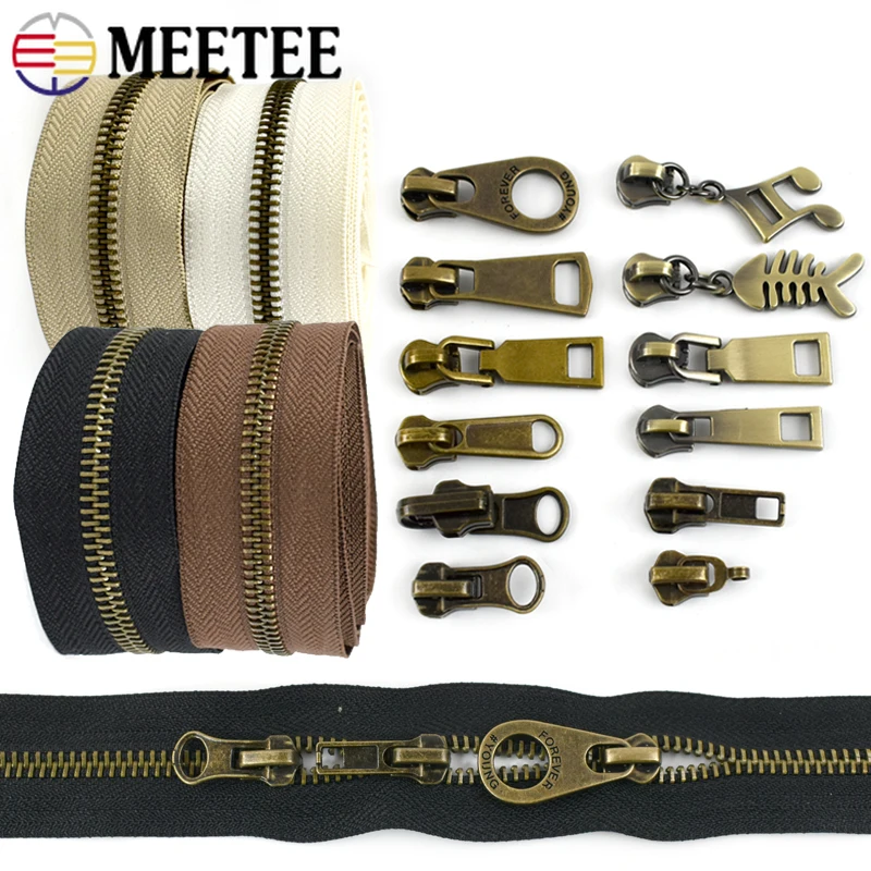 2-5M-Meetee-5-Metal-Zippers-with-Zipper-Slider-Bronze-Zips-Coil-Bag ...