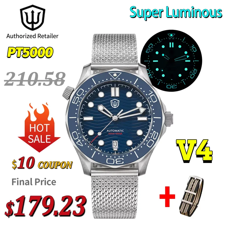 Watchdives WD007 V4 Black Automatic Mechanical Watch PT5000 007 NTTD ...