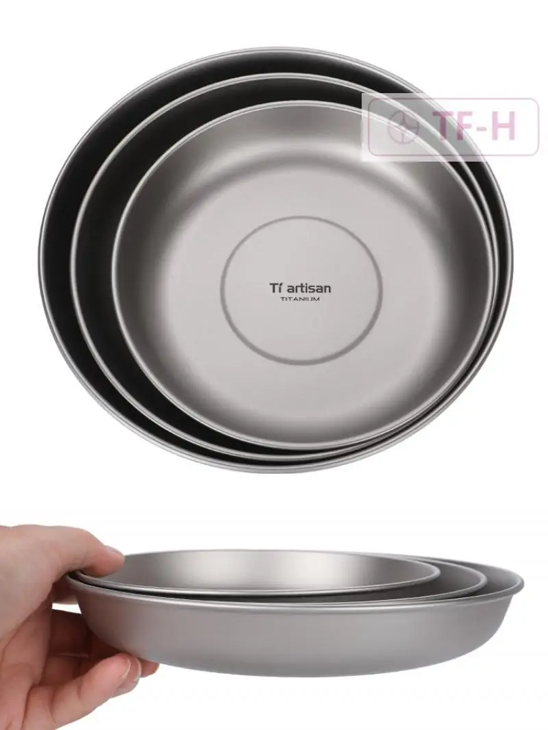 400ML-500ML-700ML-Round-Outdoor-Pure-Titanium-Plate-Picnic-Travel ...