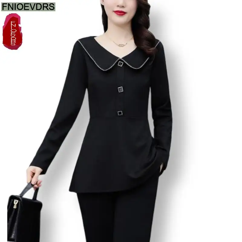 L-5XL-holgada-de-manga-larga-con-botones-para-mujer-blusa-negra ...