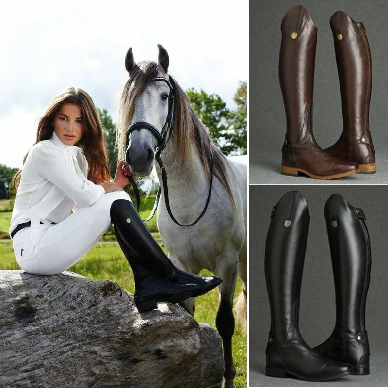 Botas-de-montar-a-caballo-para-mujer-botines-hasta-la-rodilla-de-cuero ...