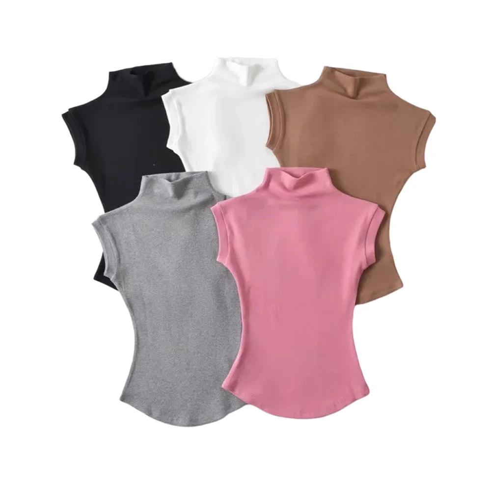 Tops-de-cuello-alto-sin-mangas-para-mujer-Tops-el-sticos-ajustados-de ...