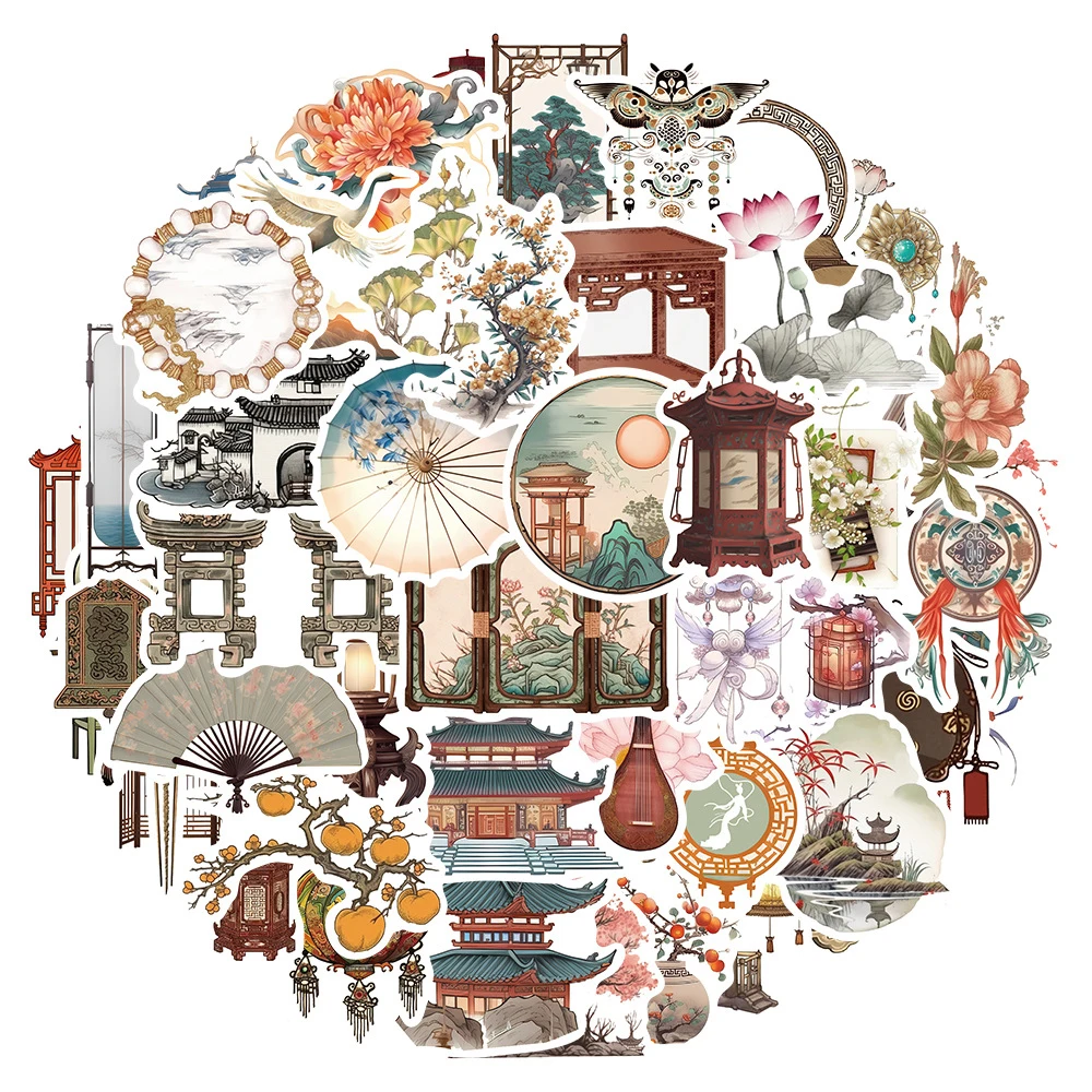 10-30-50pcs-Vintage-Chinese-Style-Stickers-Poetic-Scenery-Graffiti ...