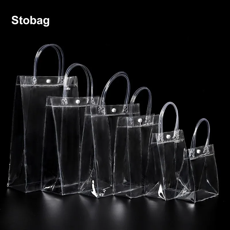 StoBag-10pcs-PVC-Transparent-Gift-Present-Packaging-Tote-Bags-Clear ...
