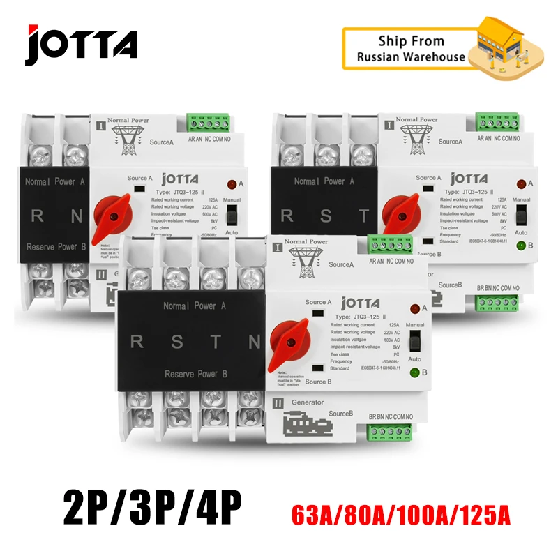 Jotta W2r-2p/3p/4p 16a 32a 63a 80a 100a 125a 220v Ats Automatic Transfer Switch Electrical ...