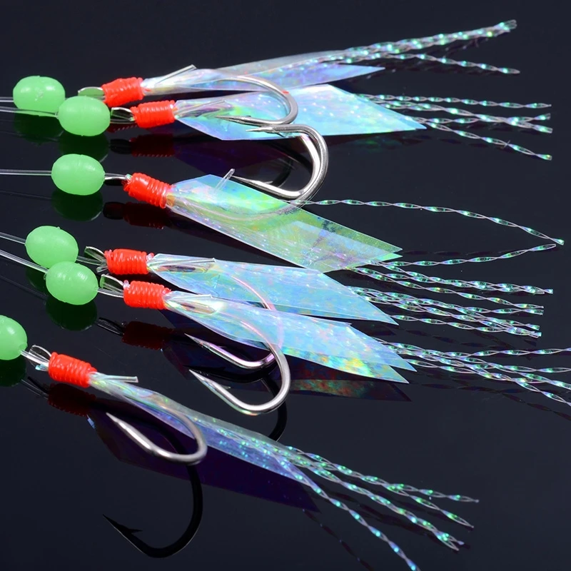 5PCS Mackerel Barbed Hook Bass Cod Lures Sea Fishing Rigs Tackle Boat ...