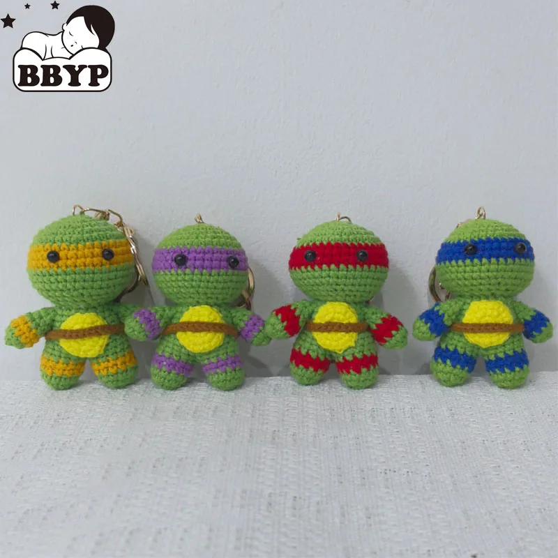 Cute Tmnt Crochet Keychain Funny Tmnt Doll Keyrings Handmaking Knitting ...