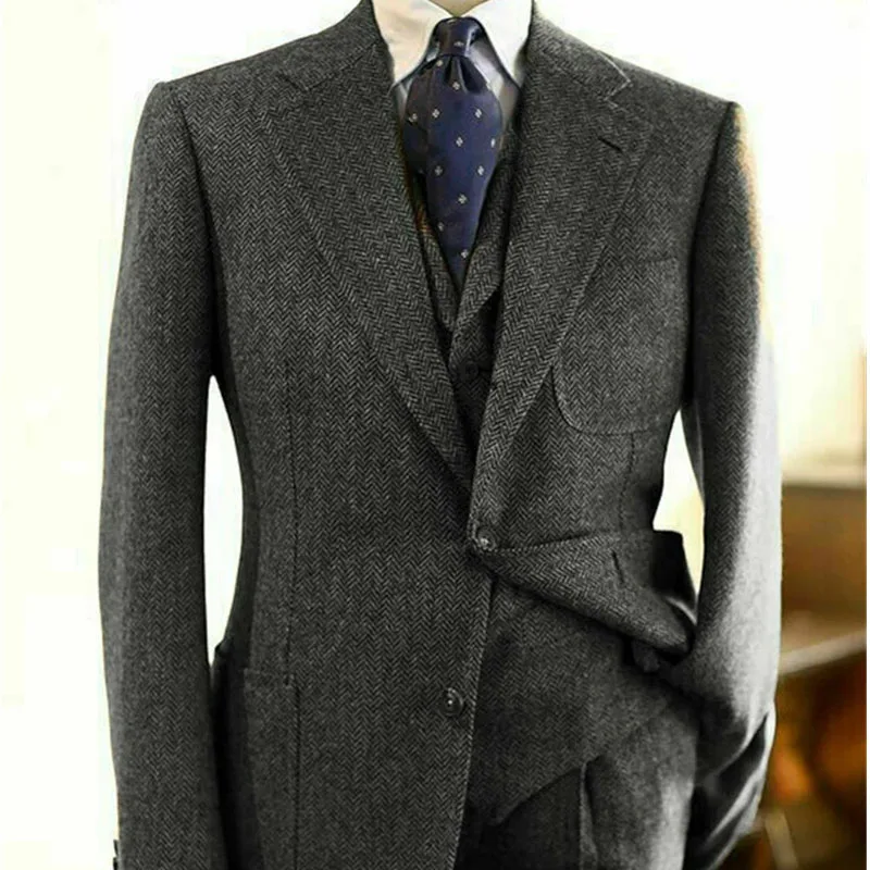 Men-s-Herringbone-Suit-3-Piece-Single-Breasted-Button-Formal-Business ...