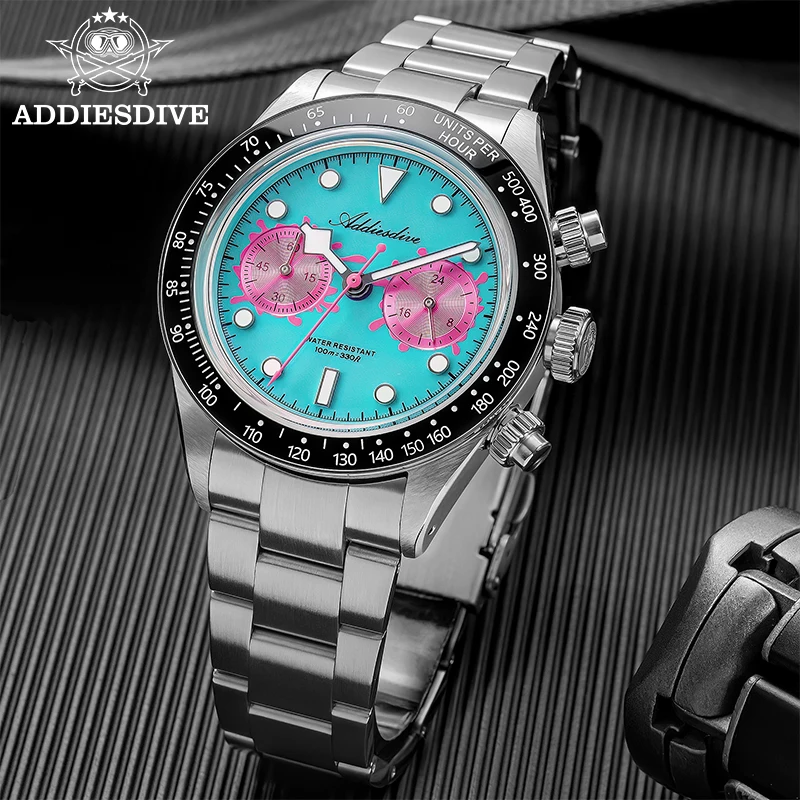 ADDIESDIVE Mens Luxury Quartz Chronograph Watch VK64 Movement Ceramic ...