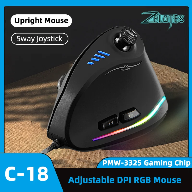 ZELOTES-rat-n-Vertical-ergon-mico-C18-para-juegos-Mouse-programable-con ...