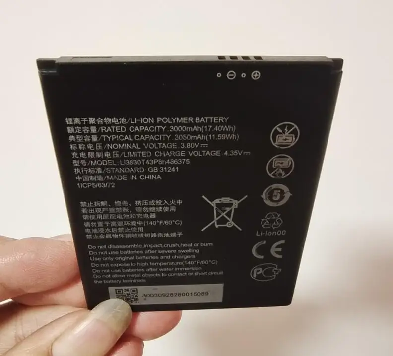 ZTE 블레이드 A31 배터리용 3.8V 3050mAh Li3830T43P8h486375